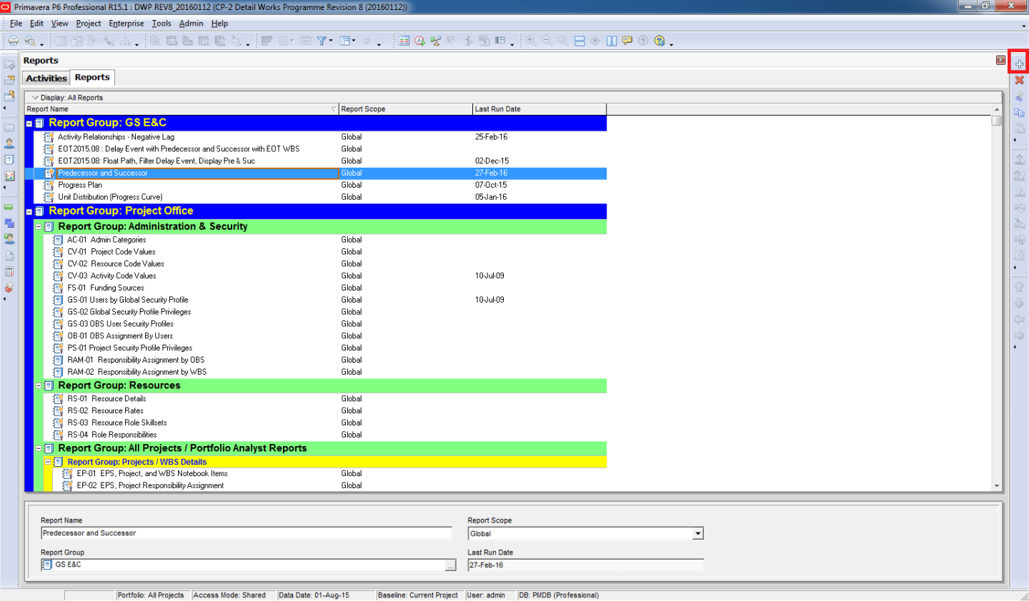 Create activity list report include predecessors and successors ...