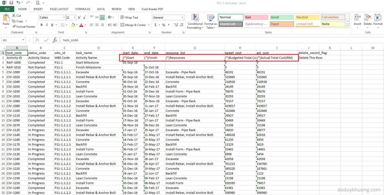 Which Fields can be imported into Primavera P6 from Excel (XLS ...