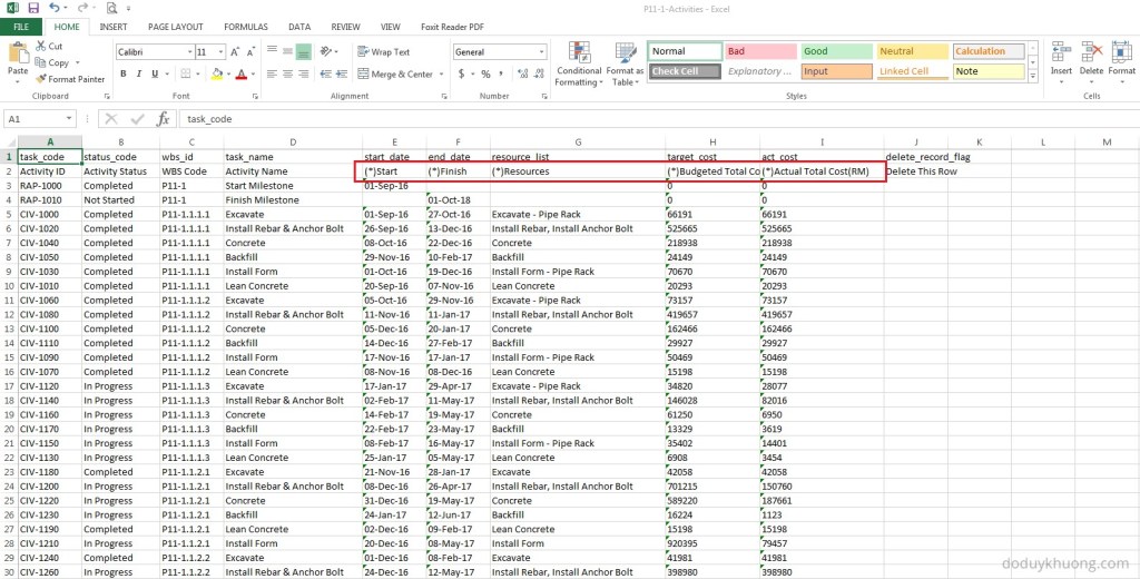 Which Fields can be imported into Primavera P6 from Excel (XLS ...