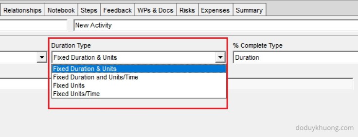 How to use Activity Duration Type in Primavera P6 – Khuong Do Blog