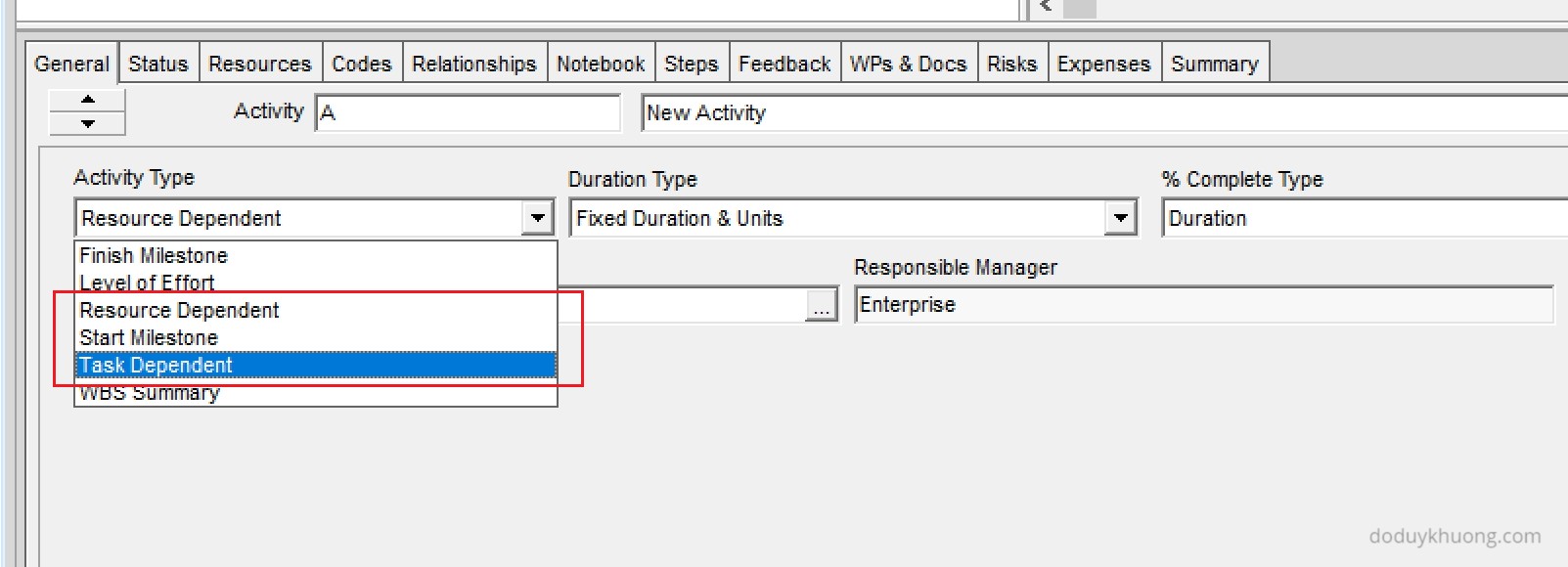 What is the difference between Activity type: Task Dependent and ...